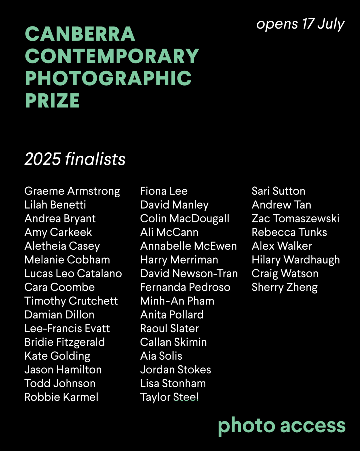 Canberra Contemporary Photographic Prize 2025 - photo access